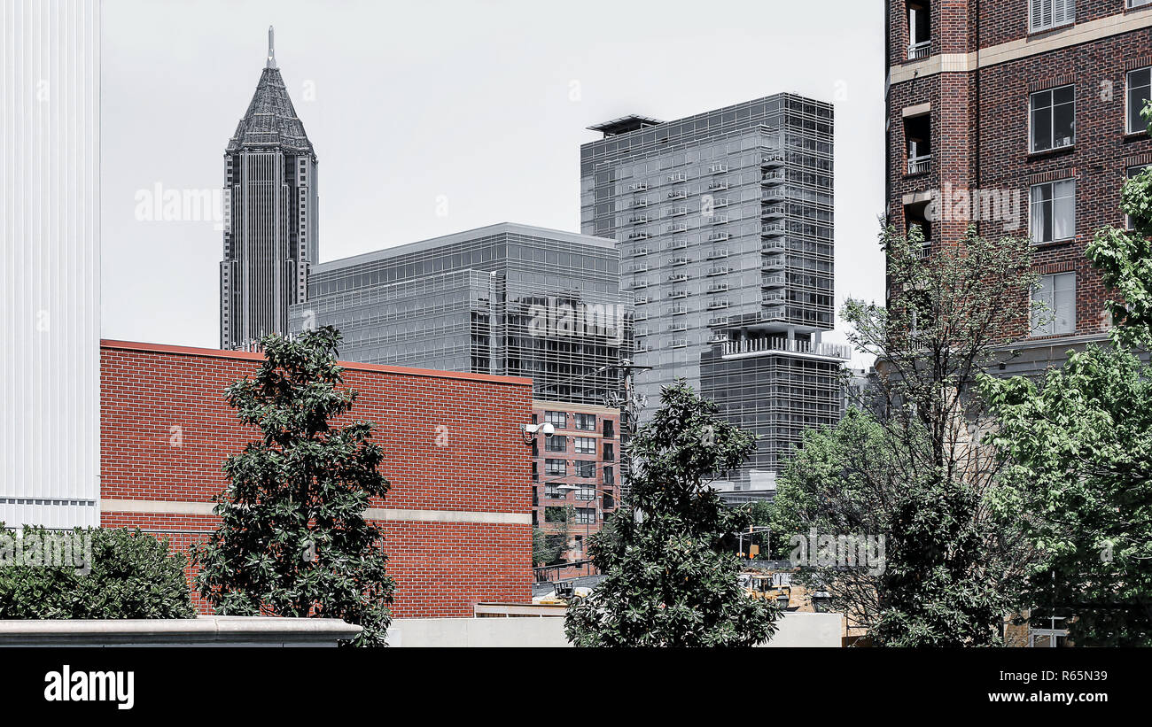 Unique, selective color desaturated, abstract, B&W view of Atlanta ...