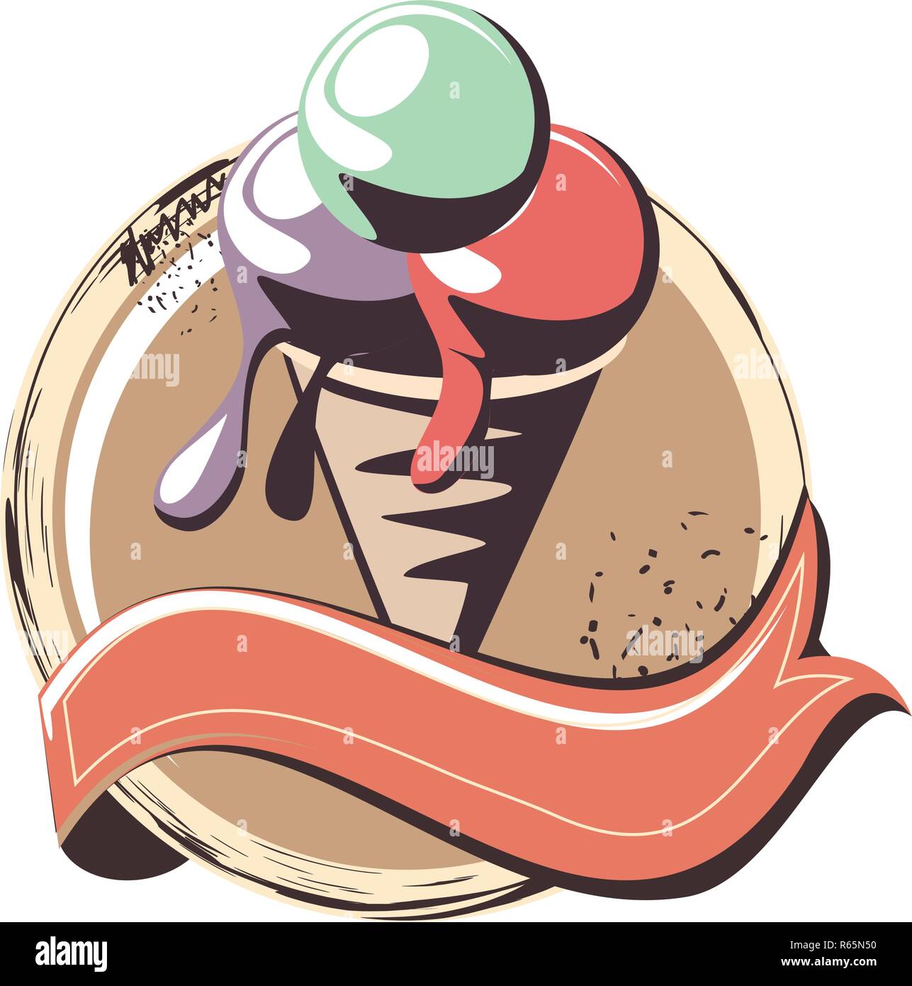 retro ice cream frame with ribbon vector illustration design Stock ...