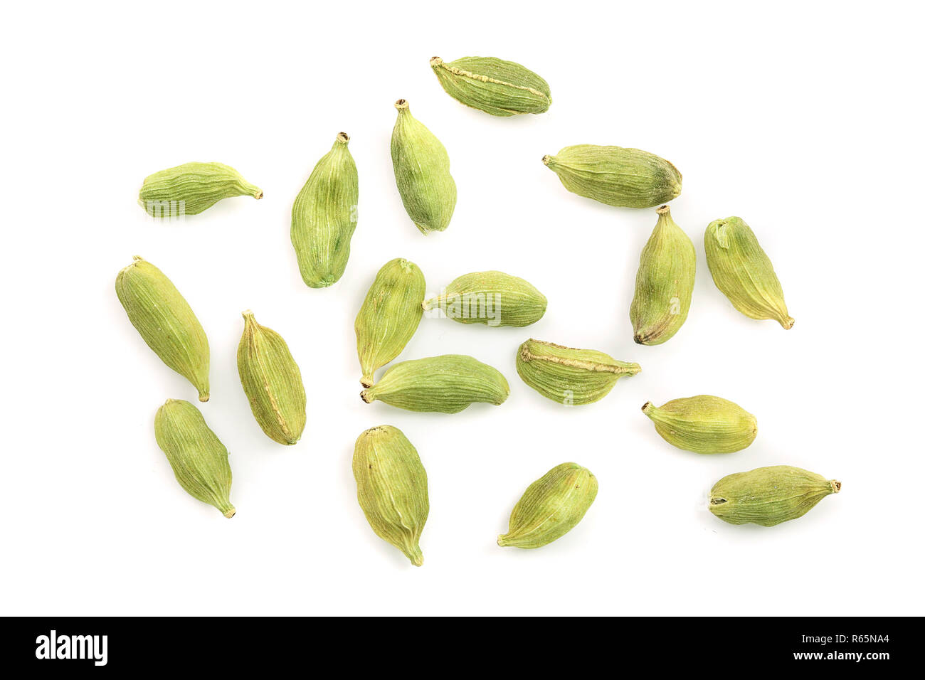 Green cardamom seeds isolated on white background. Top view. Flat lay ...
