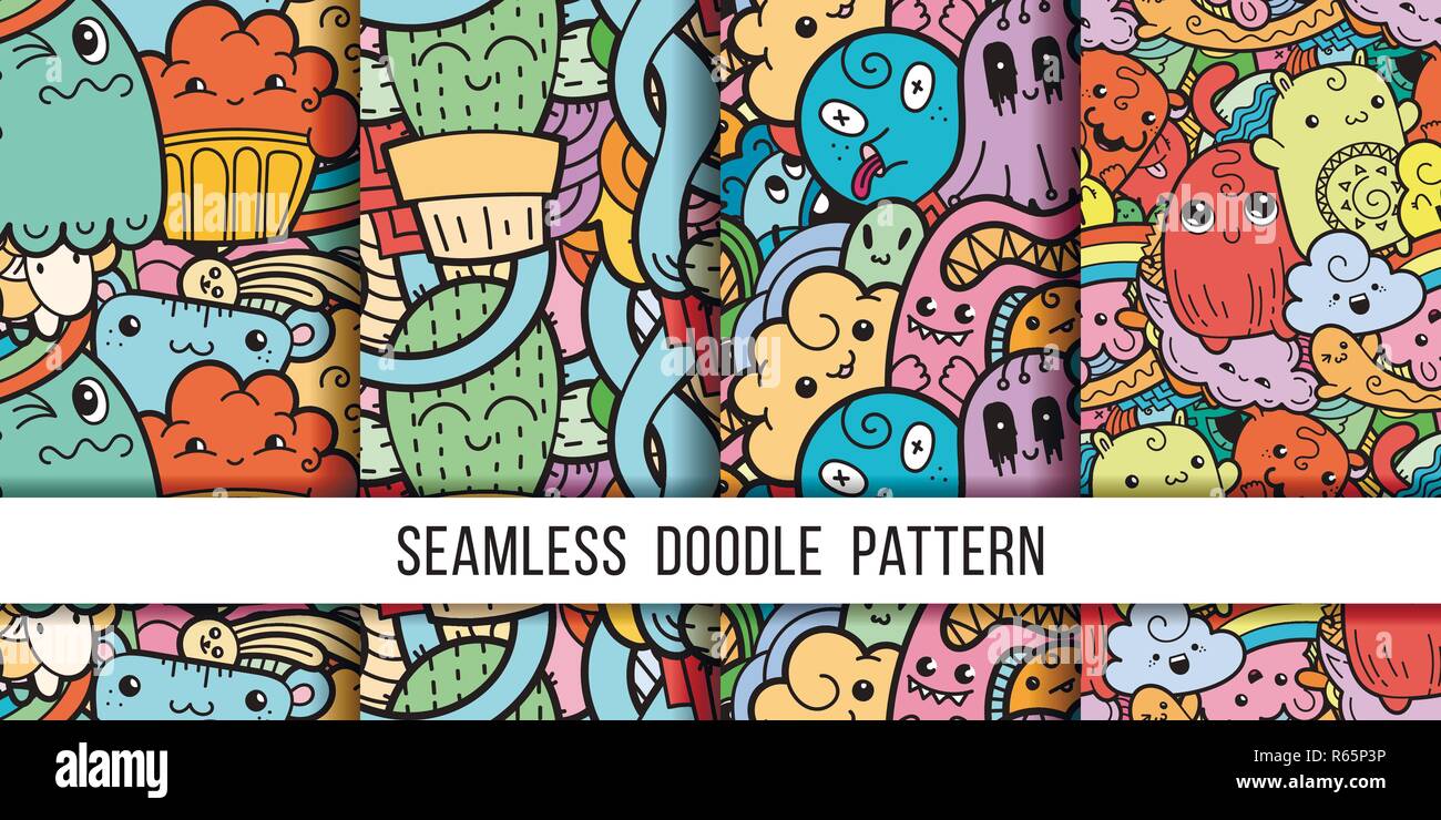 Collection of funny doodle monsters seamless pattern for prints ...