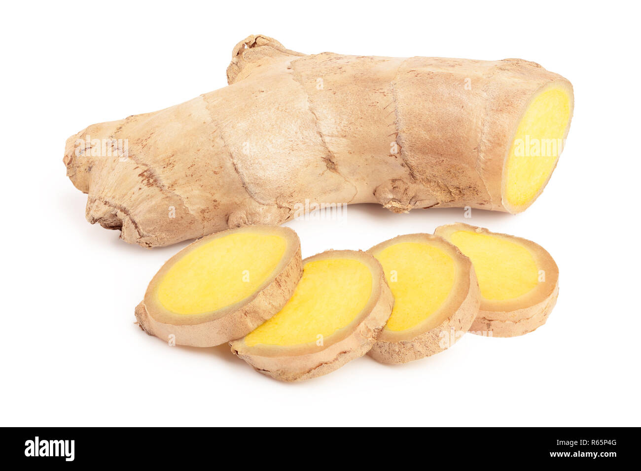 fresh Ginger root and slice isolated on white background Stock Photo ...