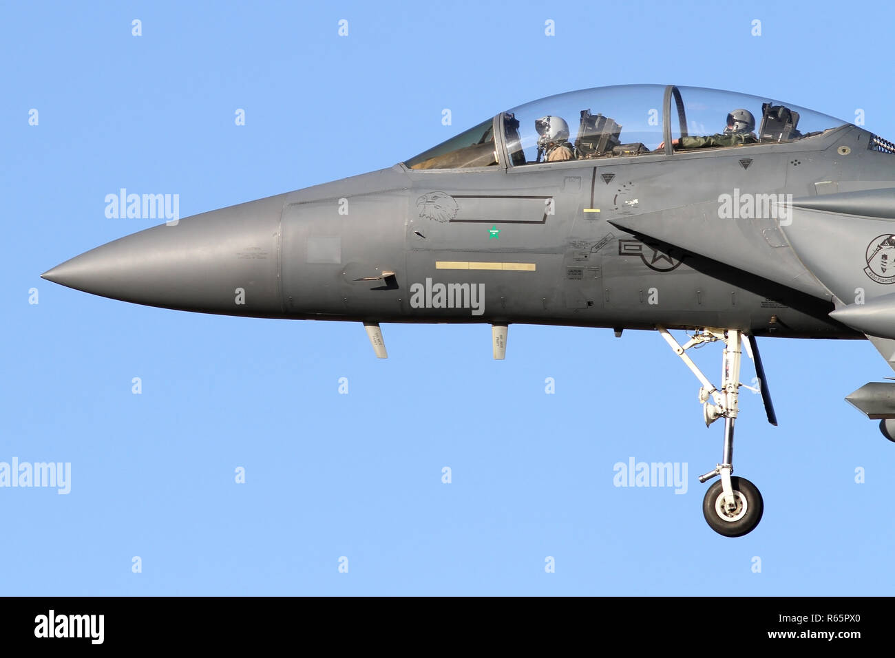 Close up of the nose of a USAF F-15E Strike Eagle at RAF Lakenheath. A ...