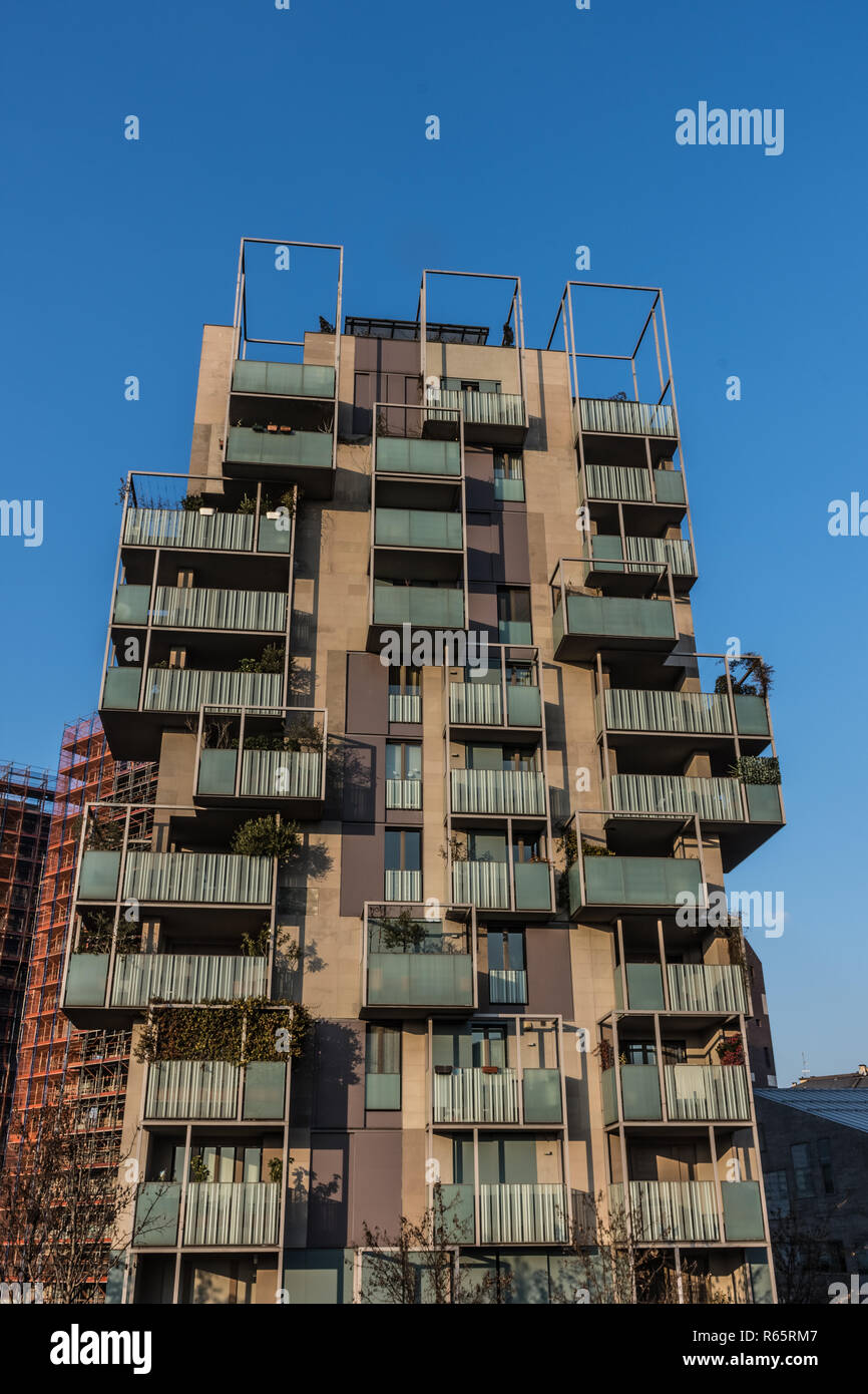 MILAN, ITALY, DECEMBER 3 2018: Modern buildings with innovative design ...