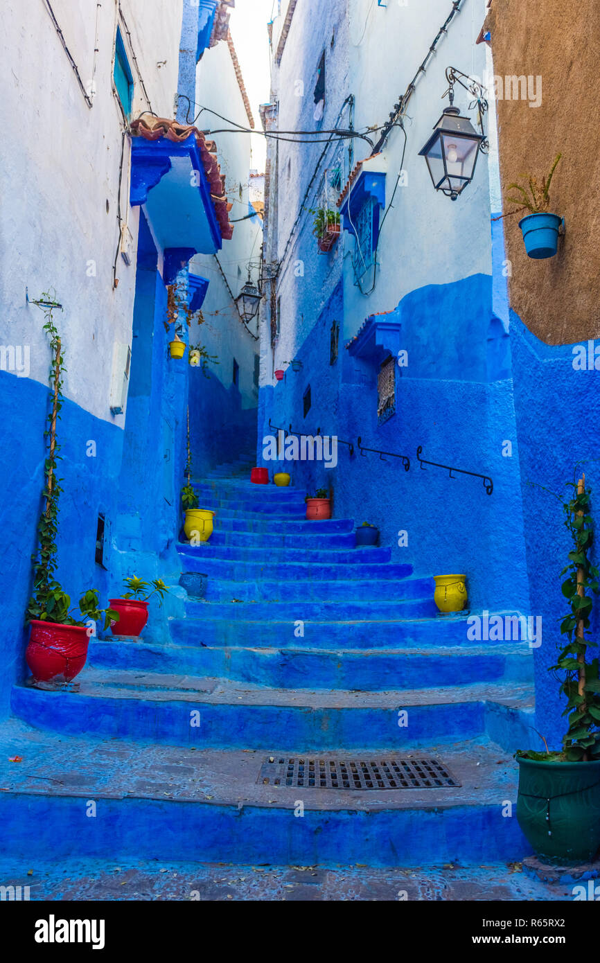 Blue stairs of Chefchaouen, morocco Stock Photo - Alamy