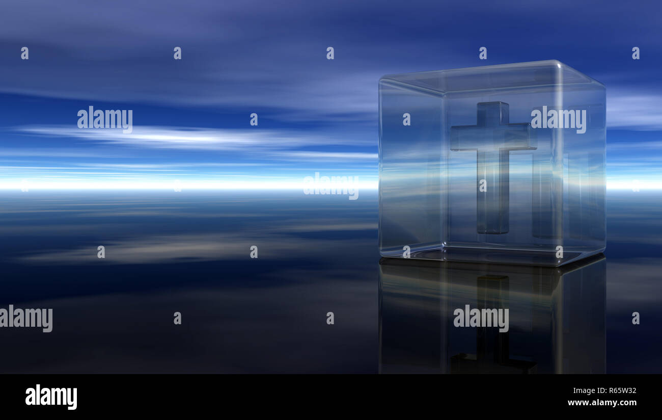 christian cross in a glass cube Stock Photo - Alamy