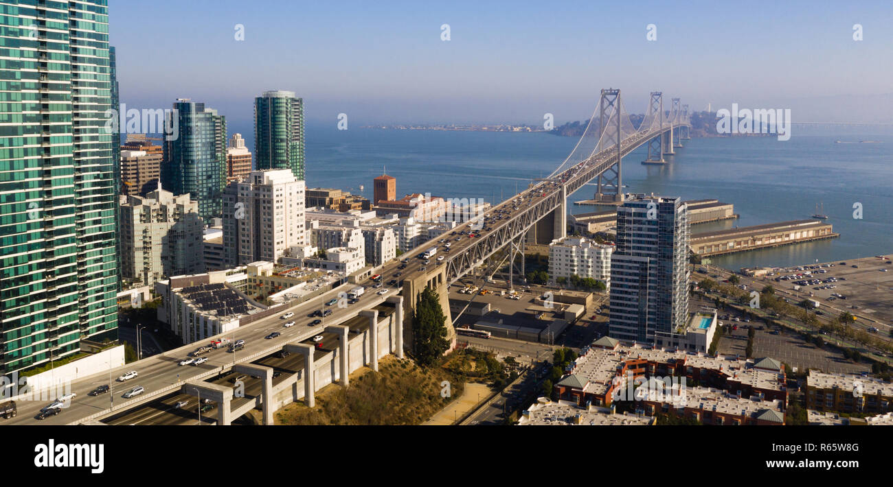 Traffic goes in and out of town via upper and lower decks on the Bay ...