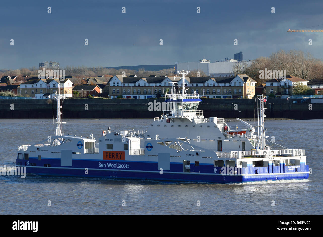 One of the new Woolwich Ferry vessels out on the River Thames during ...