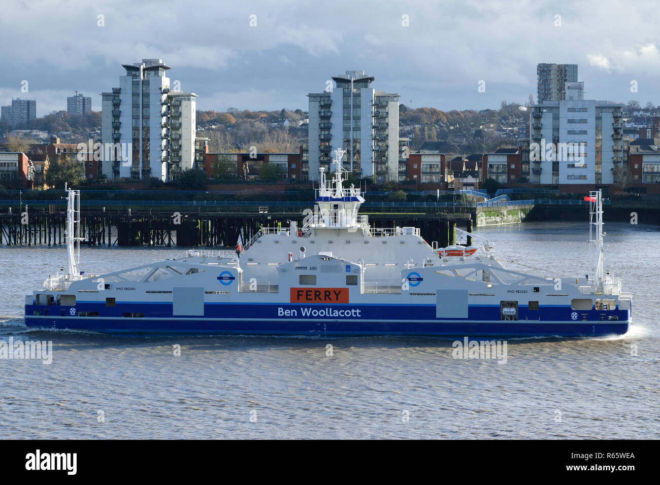 One of the new Woolwich Ferry vessels out on the River Thames during ...