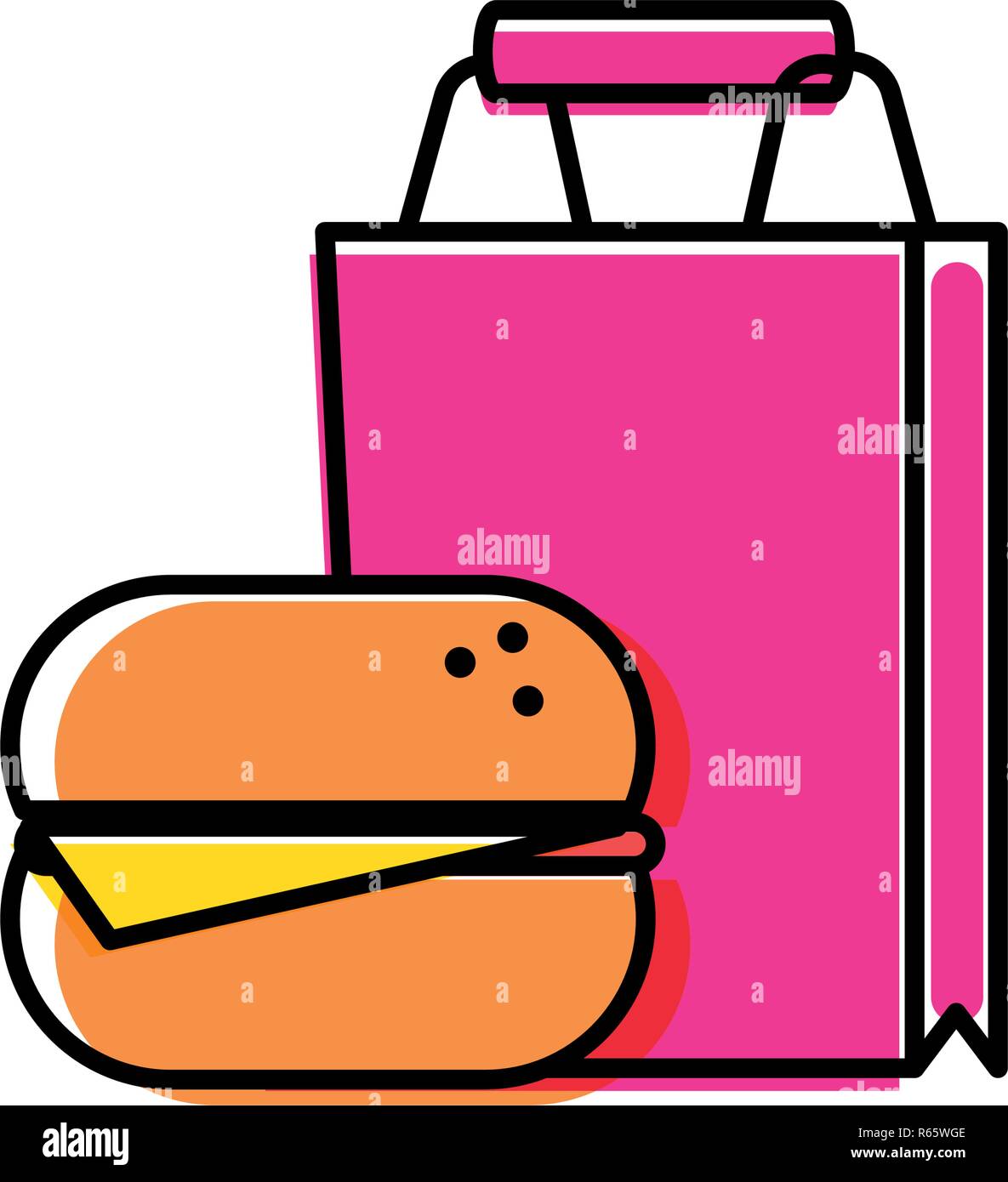 shopping bag with hamburger fast food vector illustration design Stock ...