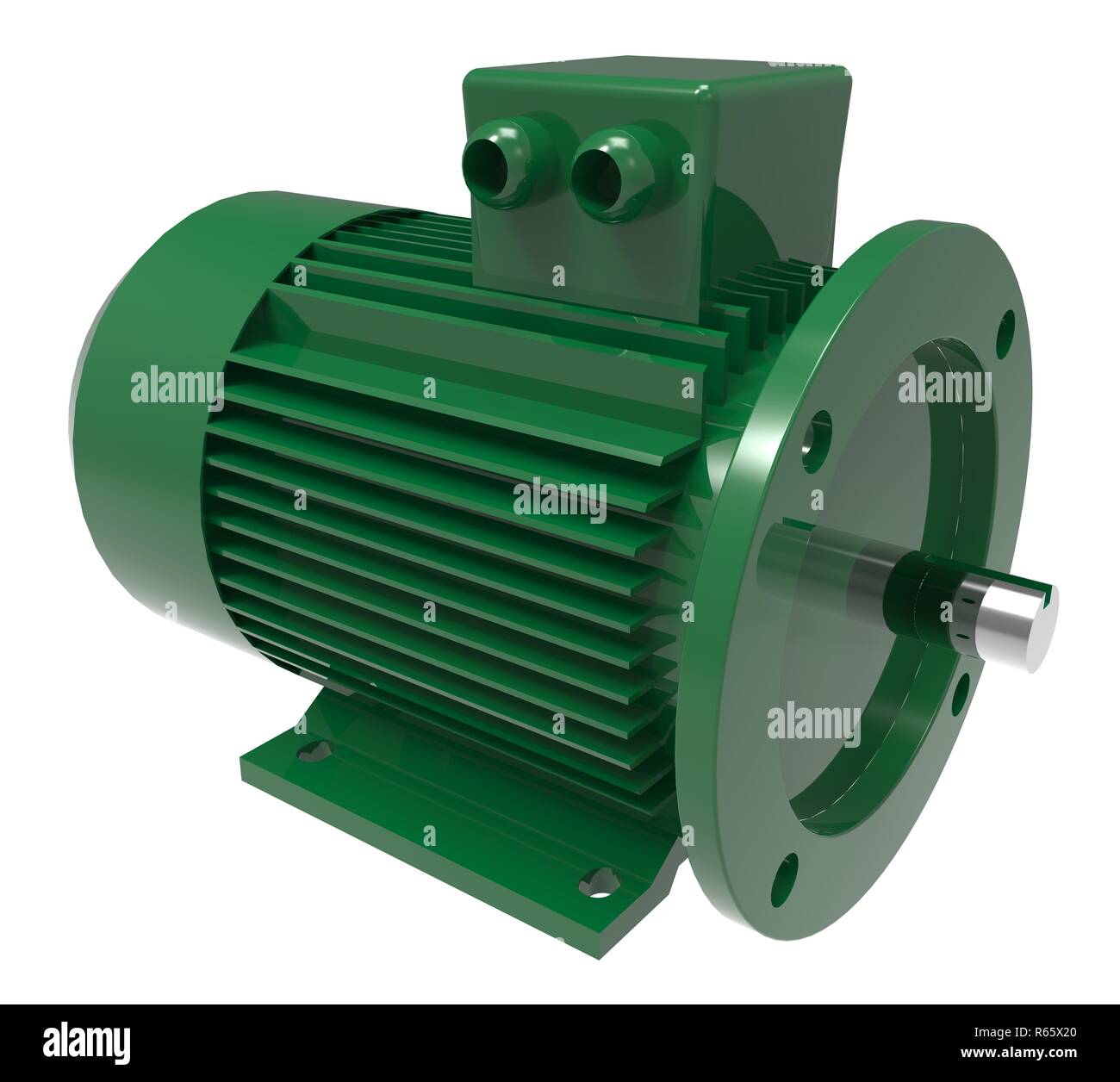 3D Illustration Industrial Green Electric Motor Isolated on White Stock ...