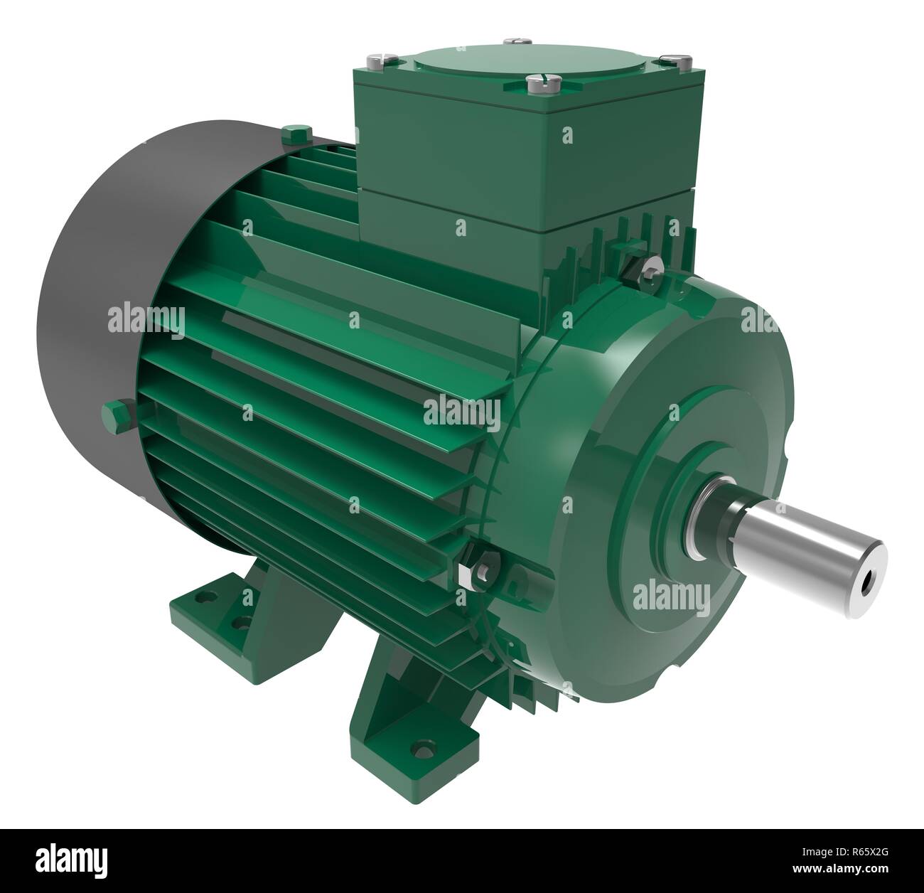 3D Illustration Industrial Green Electric Motor Isolated on White Stock ...