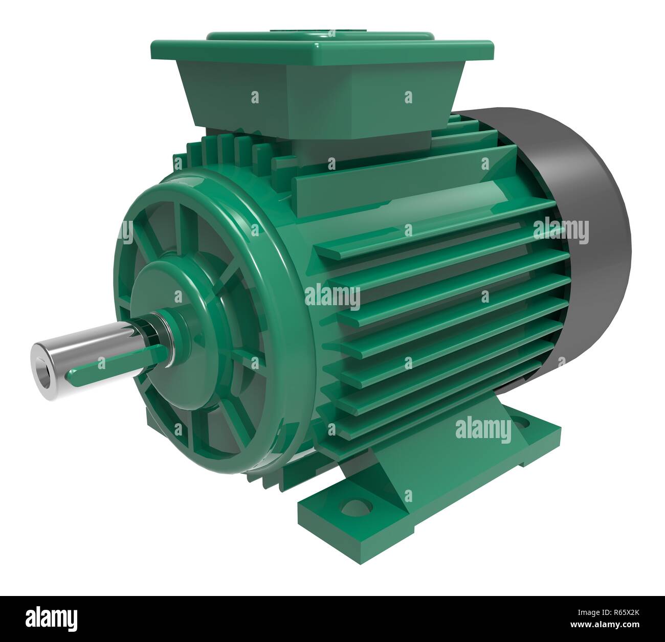 3D Illustration Industrial Green Electric Motor Isolated on White Stock ...