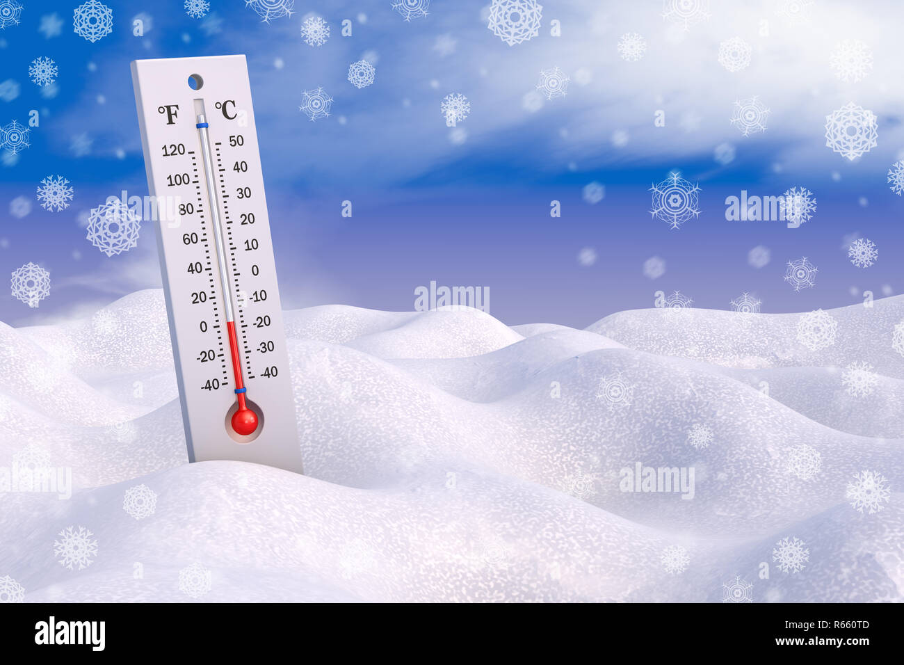 Thermometer and snowflakes Stock Photo - Alamy