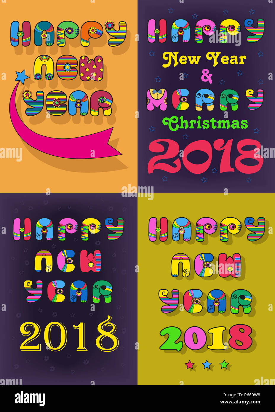 New Years Retro Cards Stock Photo - Alamy