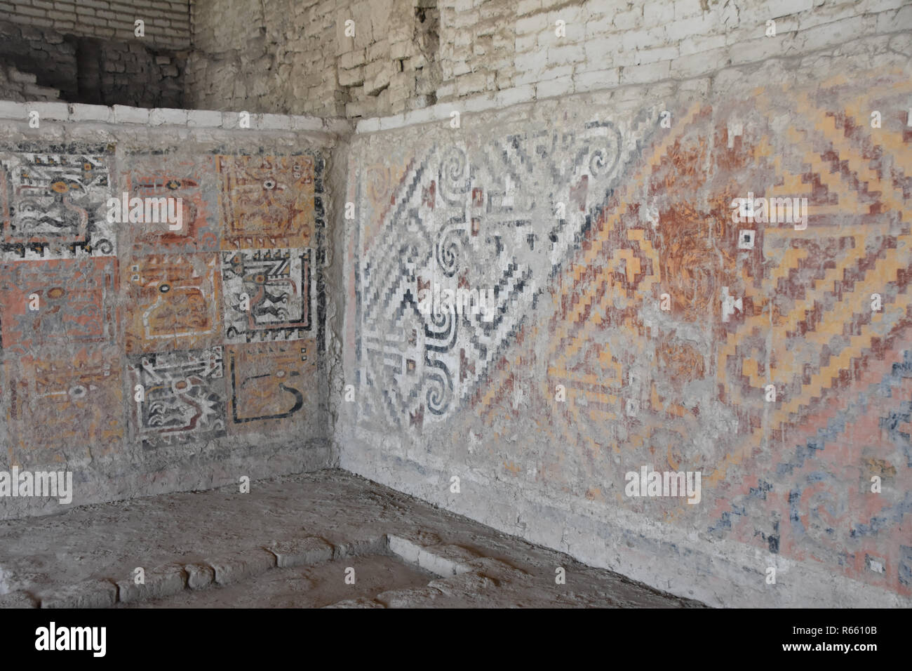 Frieze on Huaca Cao pyramid at El Brujo complex of Mochican culture ...