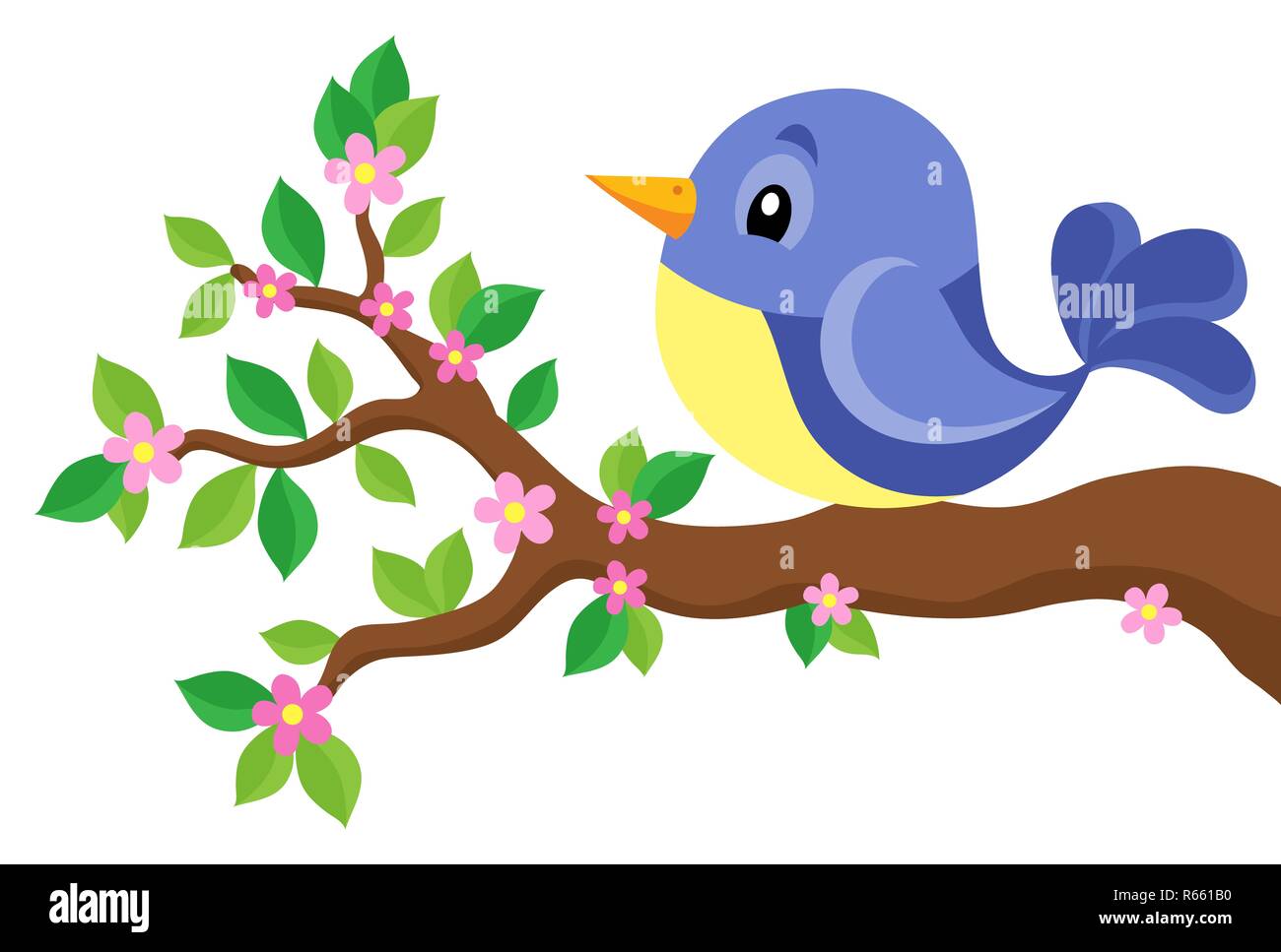 Stylized bird on spring branch theme 1 Stock Photo - Alamy