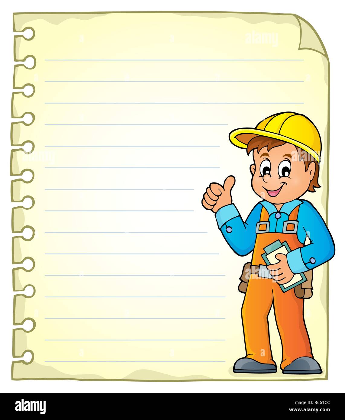 Notepad page with construction worker Stock Photo - Alamy