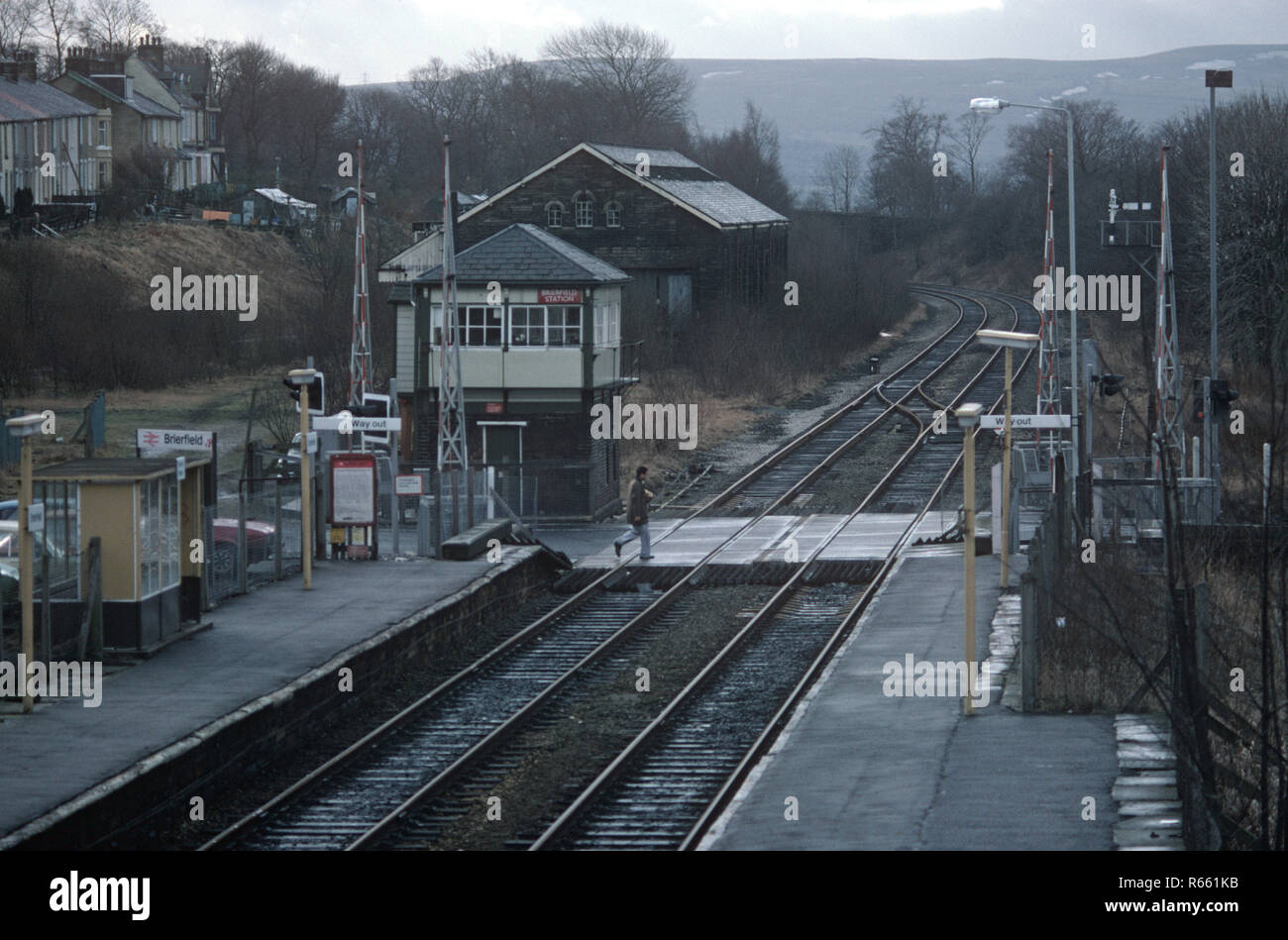 Brierfield station level crossing and signal box on the British Rail ...