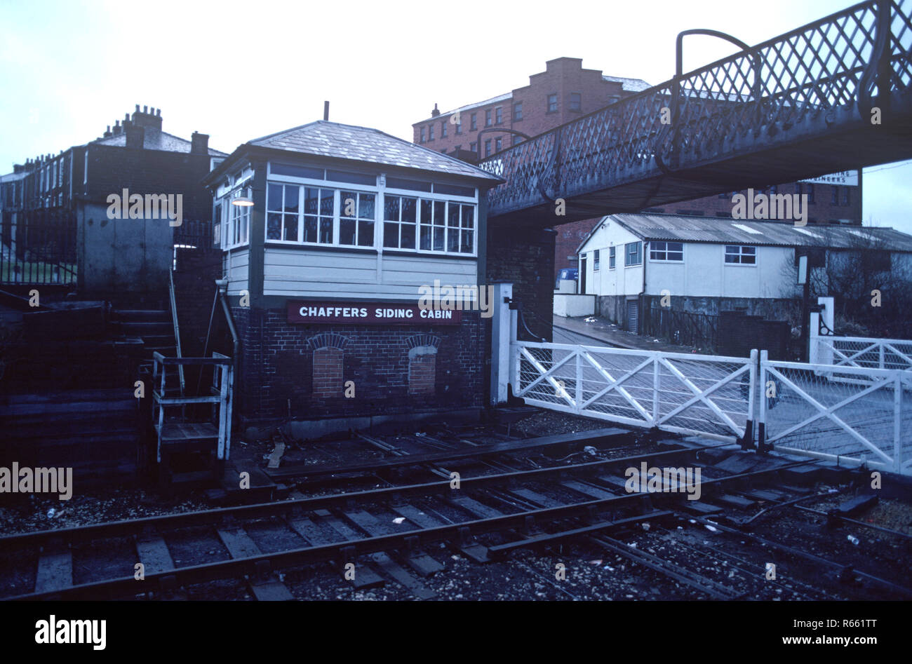 Level crossing gates and metal footbridge at Chaffers Siding Cabin on ...