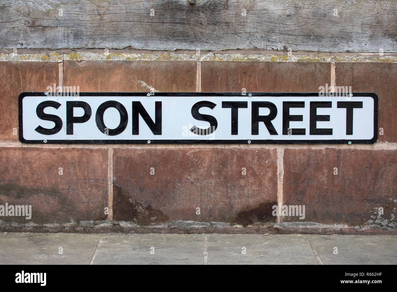 A street sign on the historic Spon Street, in the city of Coventry, UK ...