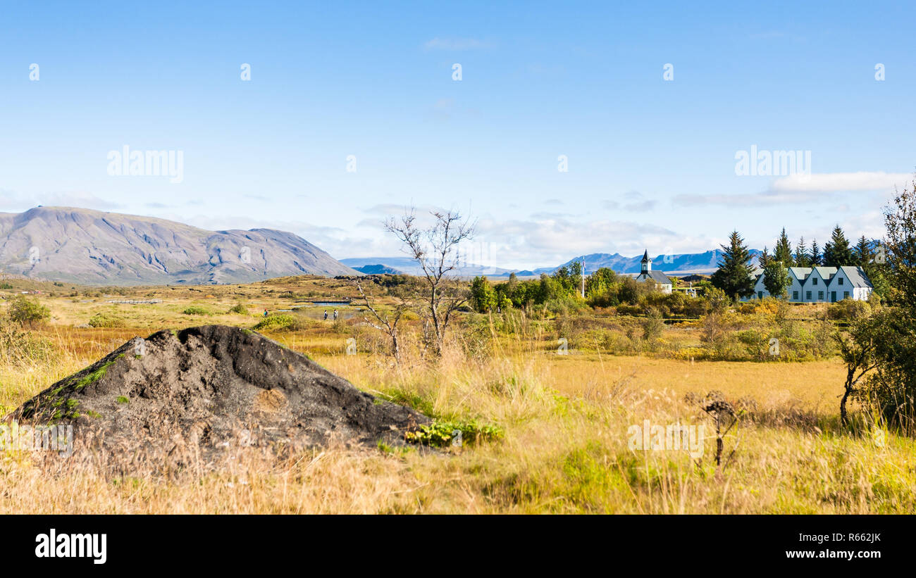 Thingvellir settlement in valley in september Stock Photo - Alamy