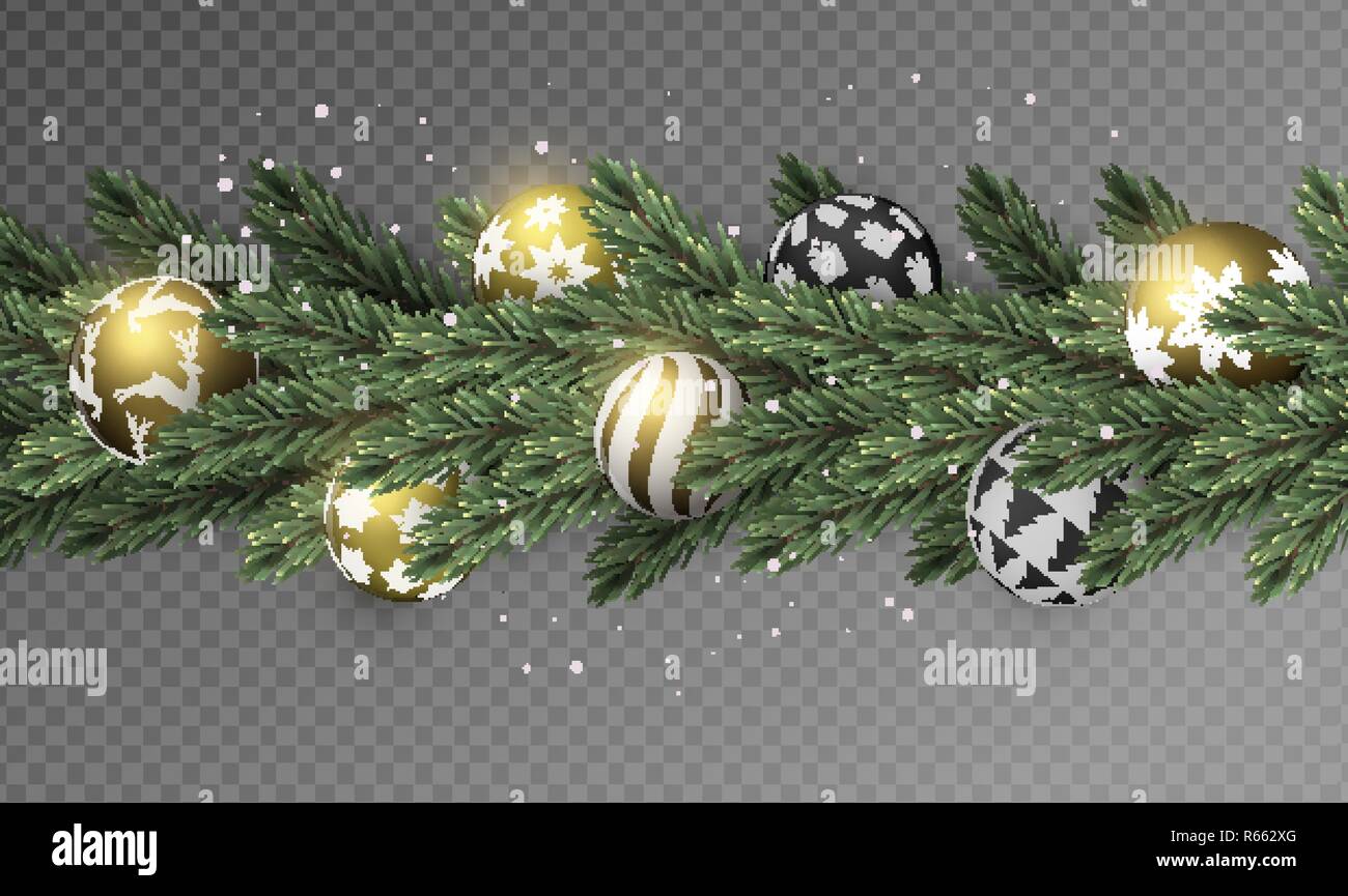 Realistic Christmas pine tree wreath garland with gold xmas ornament ...