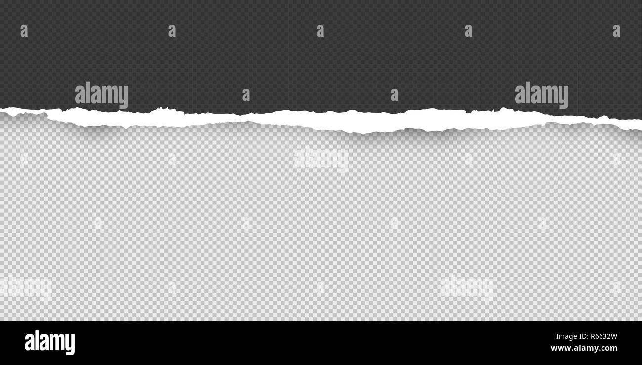 Black squared ripped horizontal paper for text or message are on grey ...