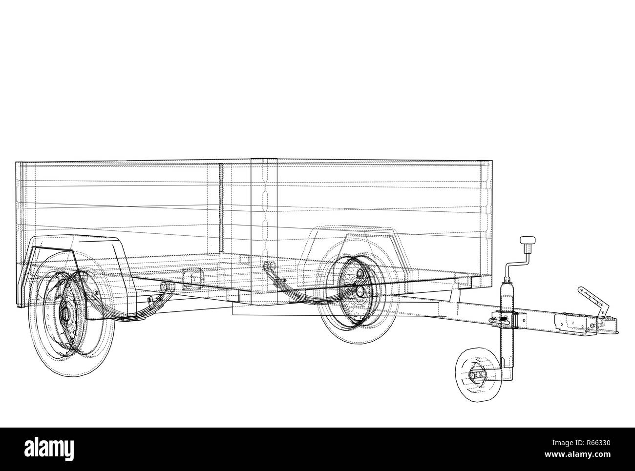 Open trailer sketch. 3d illustration. Wire-frame style Stock Photo - Alamy