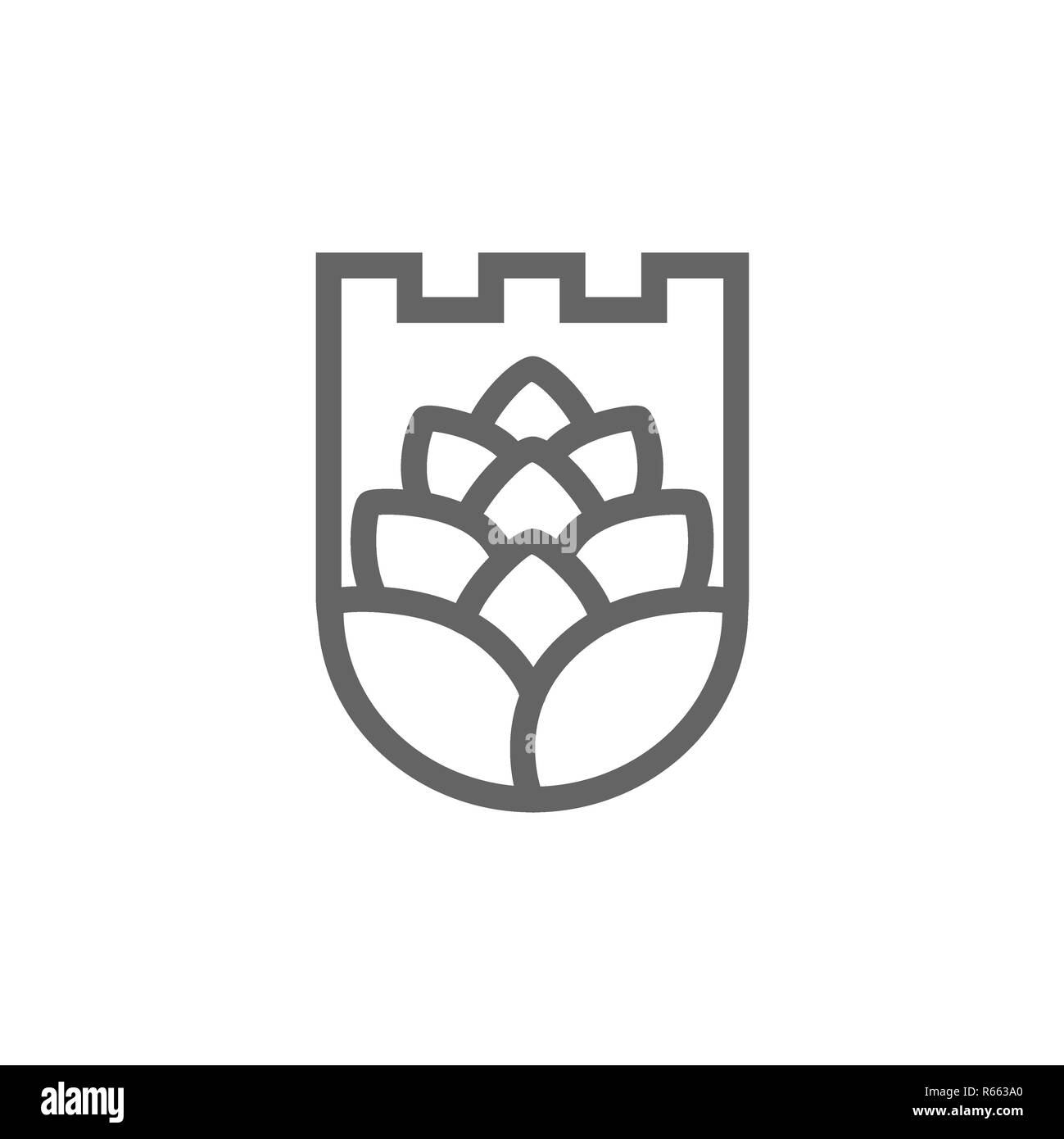 Shield and hop line icon combination. Symbol and sign illustration ...
