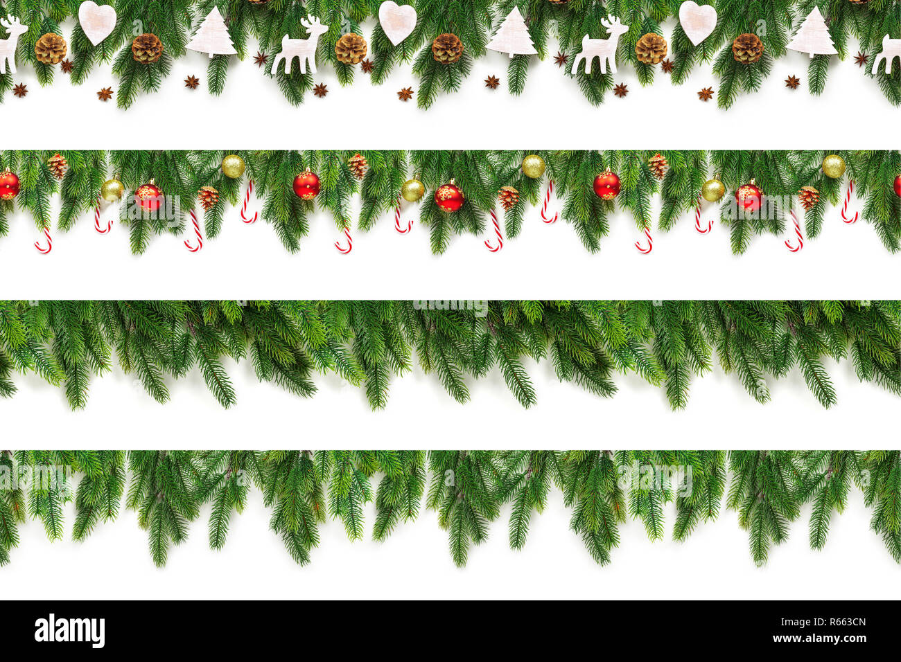 Set of Christmas tree branches on white background as a border Stock ...