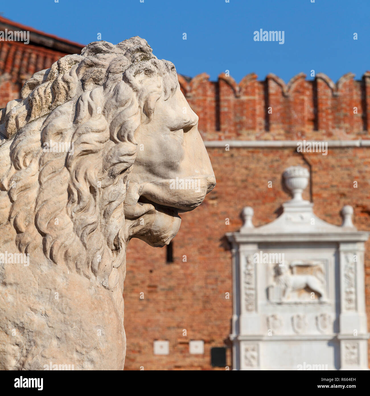 Venetian Arsenal, complex of former shipyards and armories, stone lion ...