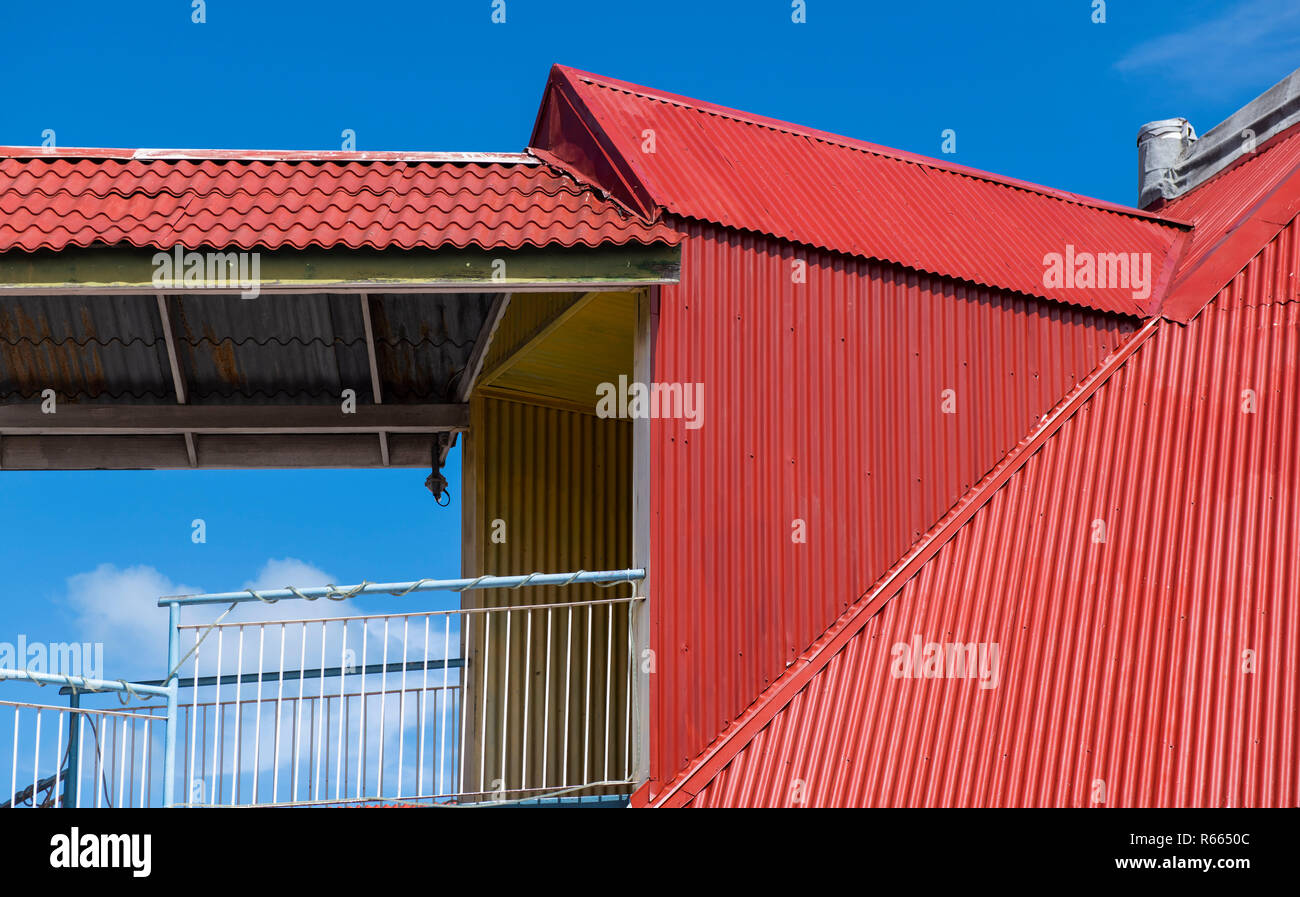 Red corrugated metal and slate rooftops Antigua Stock Photo - Alamy