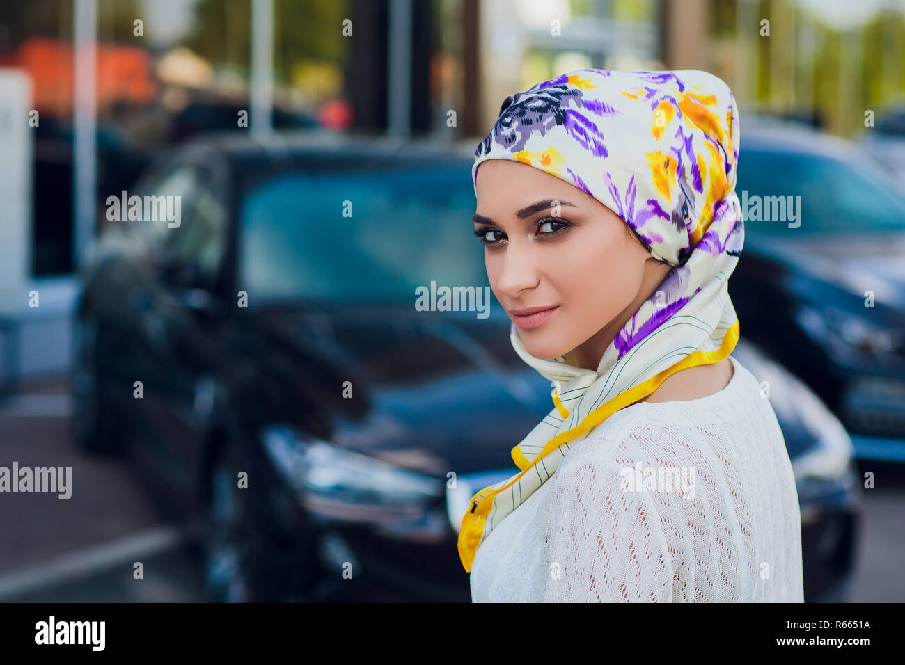Happy muslim woman standing Stock Photo - Alamy