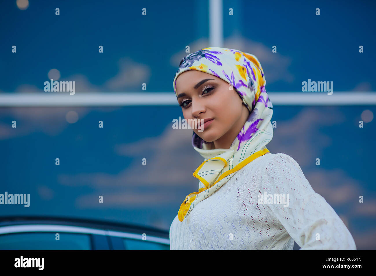 Happy muslim woman standing Stock Photo - Alamy