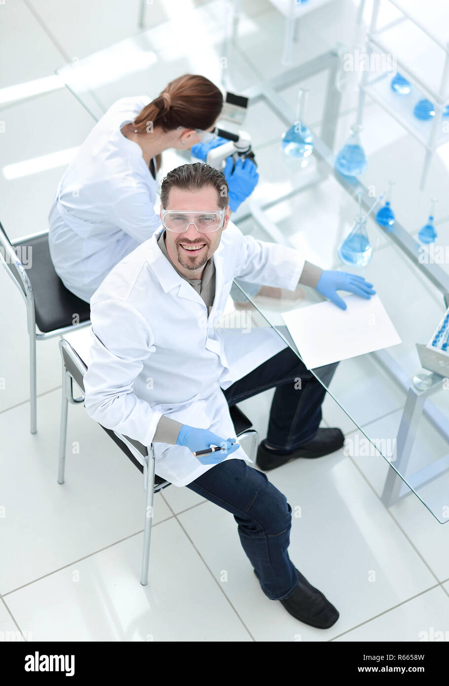 top view.laboratory staff at the workplace Stock Photo - Alamy