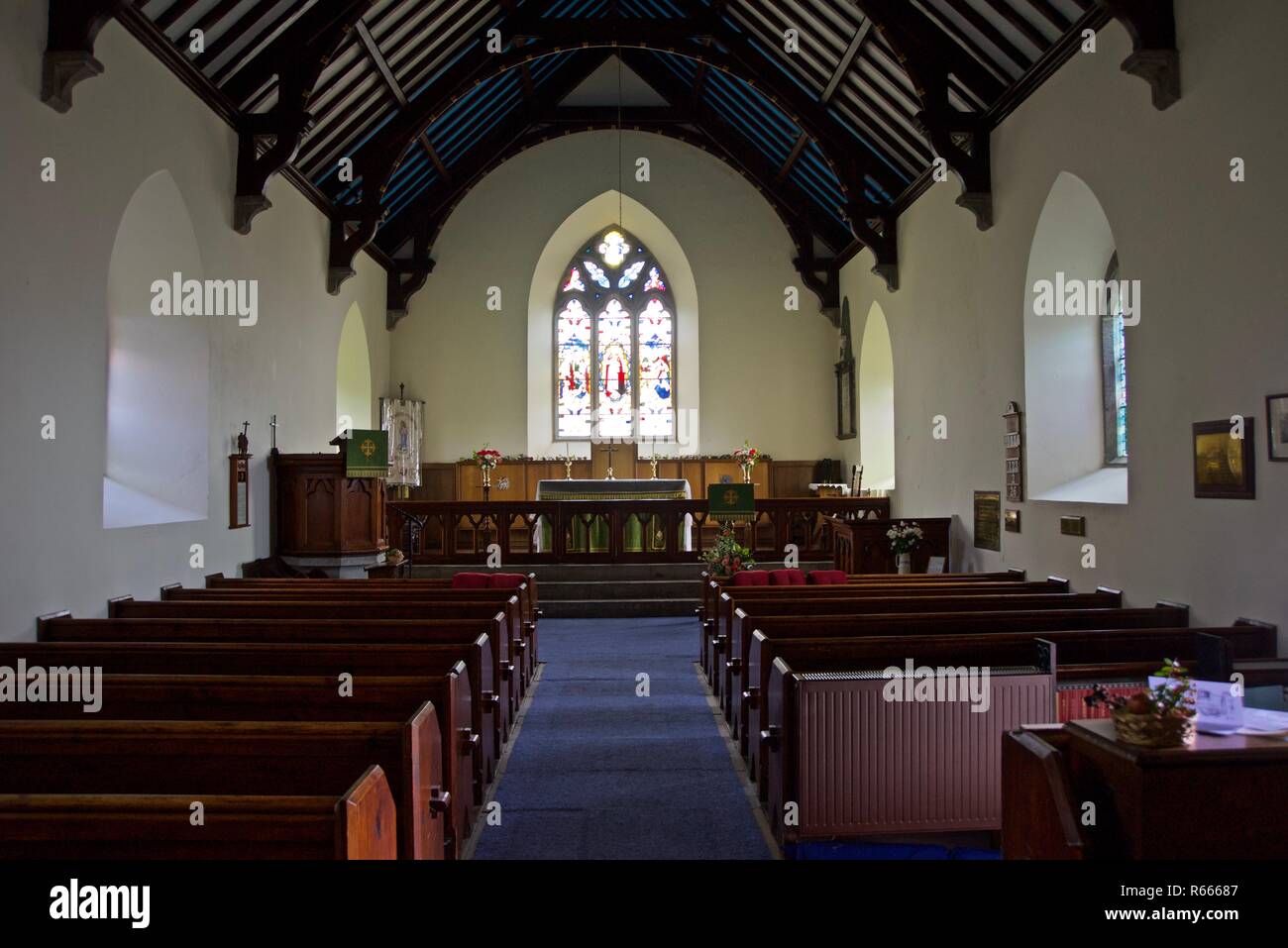 Penmon Priory St Seiriol's Church interior Stock Photo - Alamy