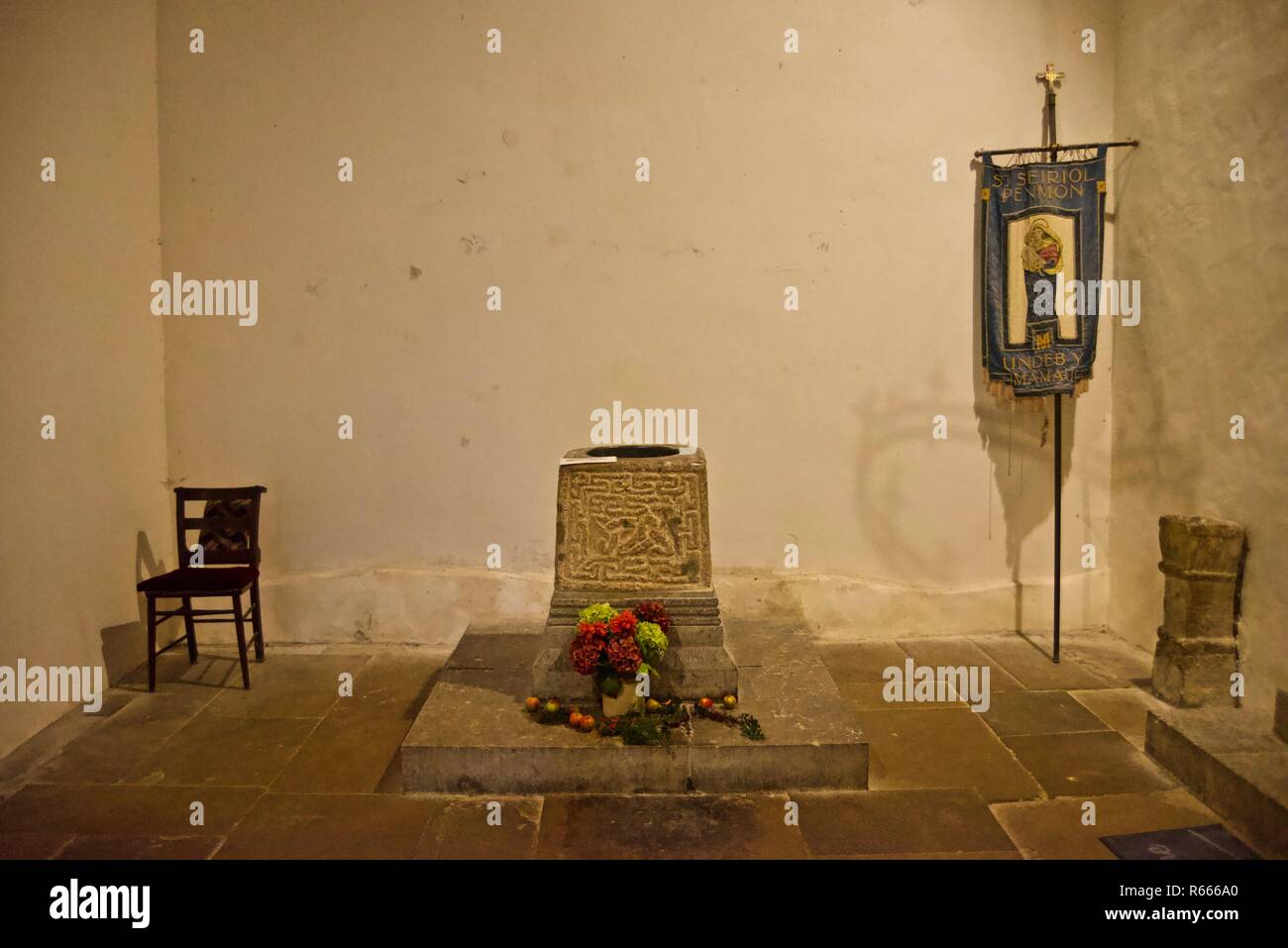 Penmon Priory St Seiriol's Church interior Stock Photo - Alamy