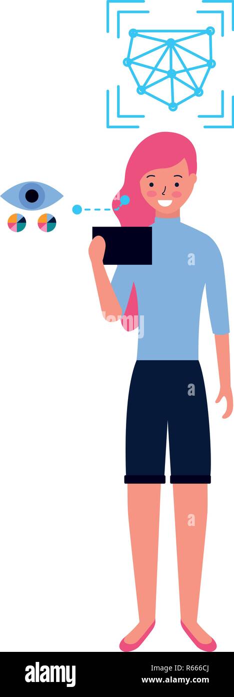 woman face scan using smartphone vector illustration Stock Vector Image ...