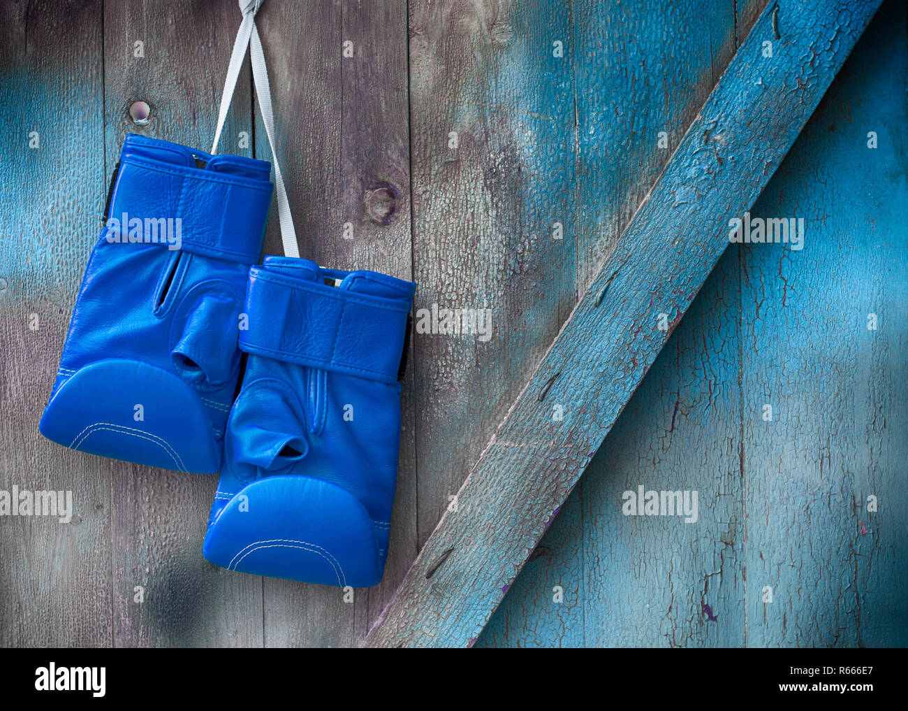 Blue leather hanging boxing gloves hi-res stock photography and images ...
