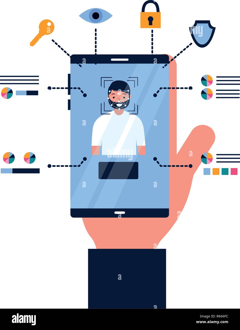 man smartphone face scan access security vector illustration Stock ...