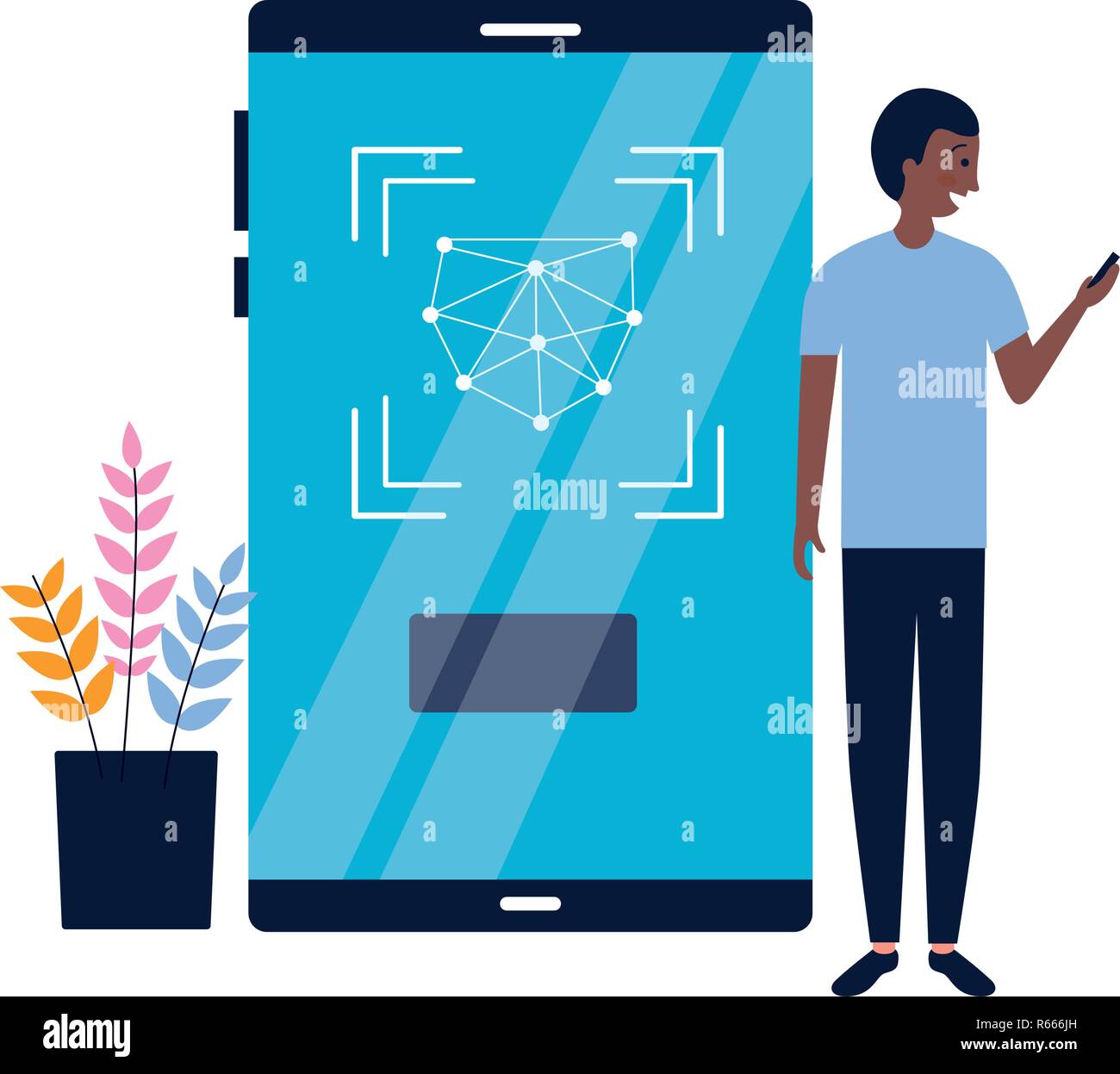 man using mobile biometric face scan vector illustration Stock Vector ...