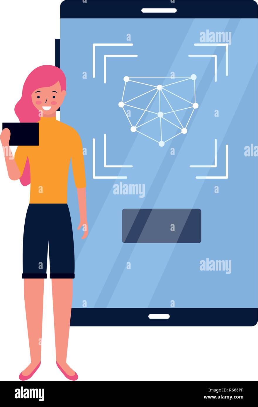 woman face scan using smartphone vector illustration Stock Vector Image ...