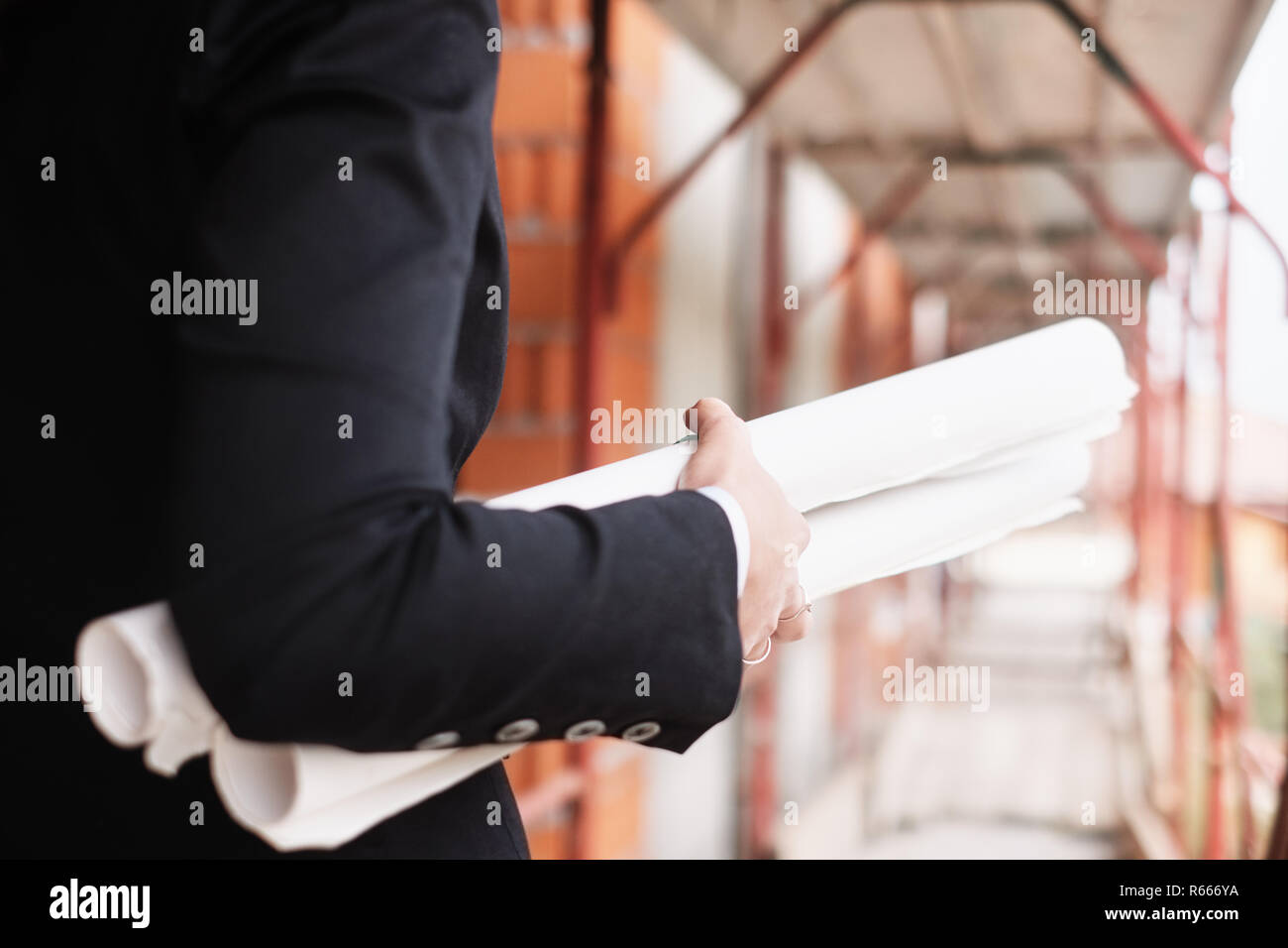 Engineer working house blueprints construction hi-res stock photography ...