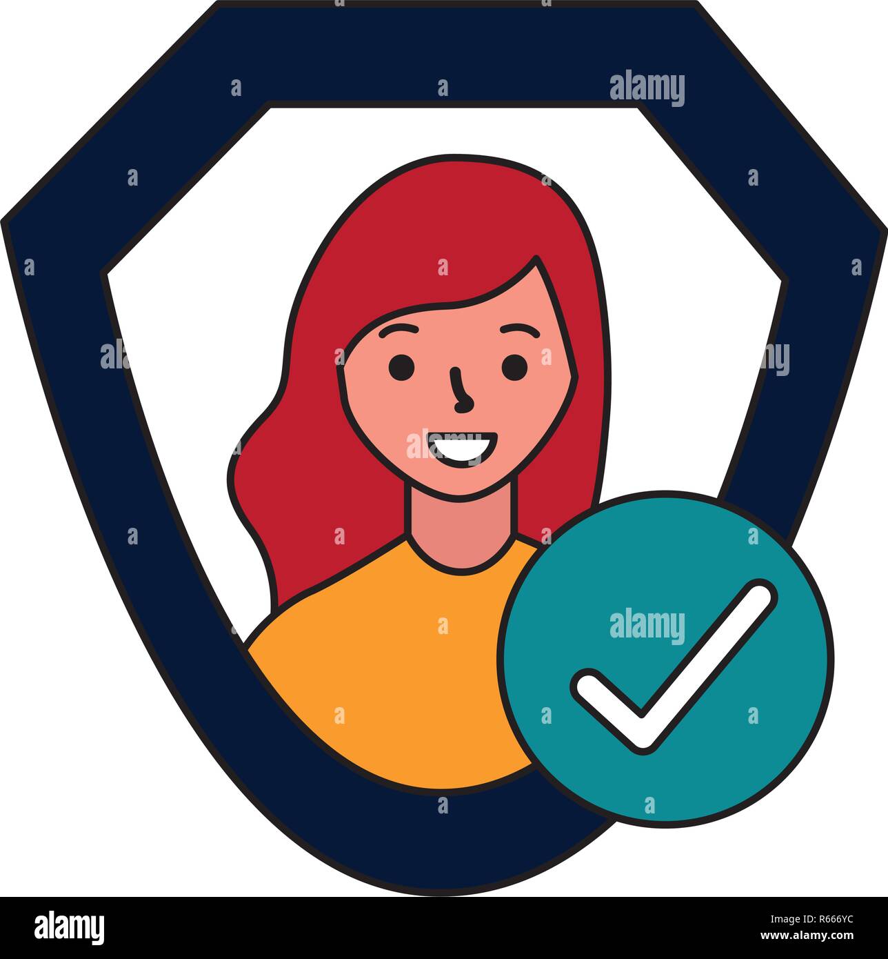Woman Shield Protection Approved Check Mark Vector Illustration Stock