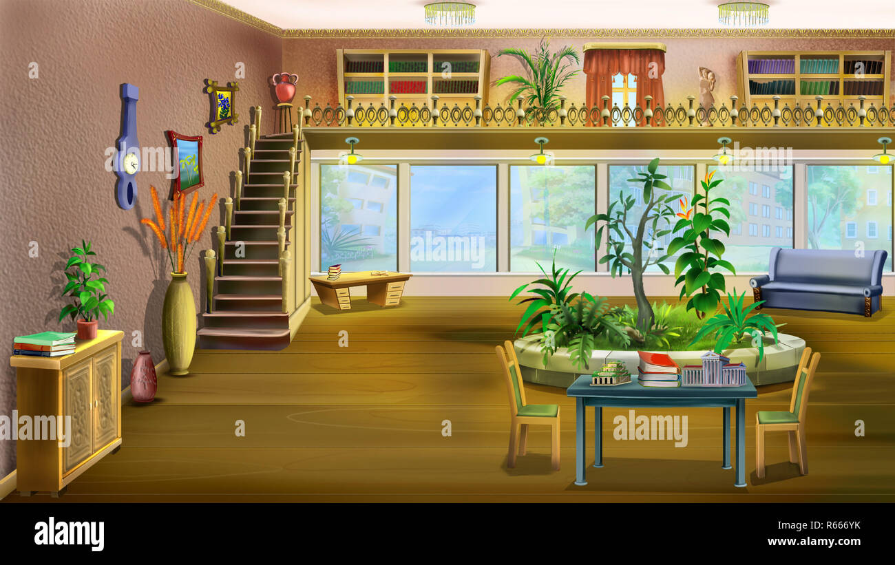 Cartoon Interior of the Living Room Stock Photo - Alamy