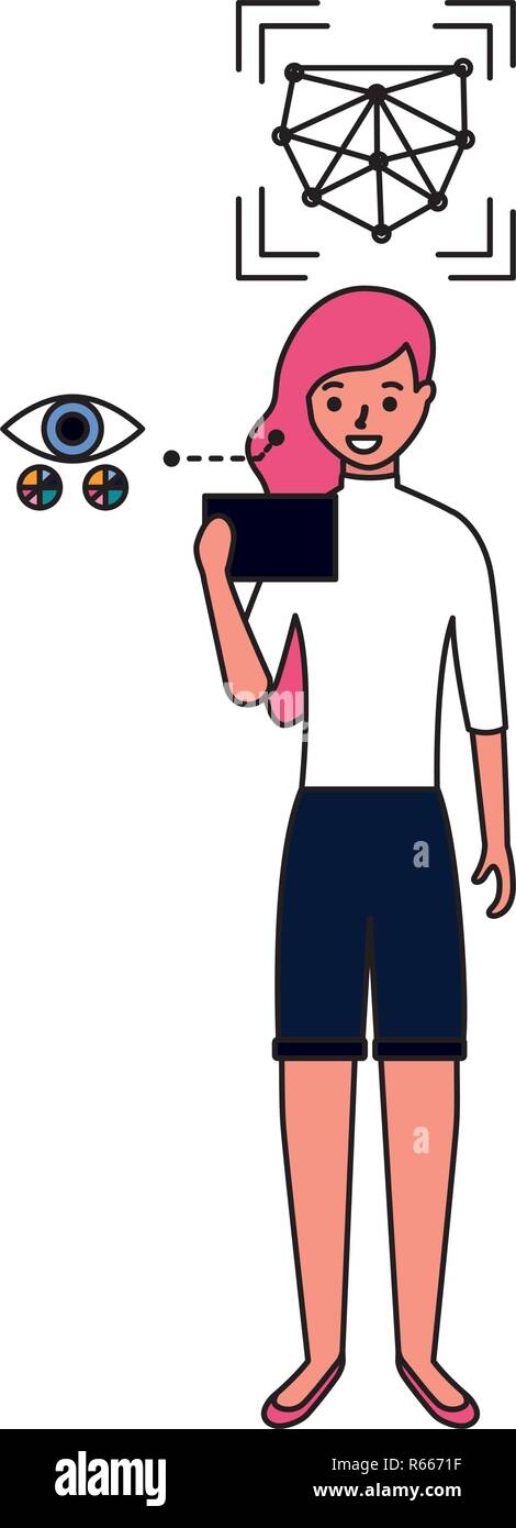 woman face scan using smartphone vector illustration Stock Vector Image ...