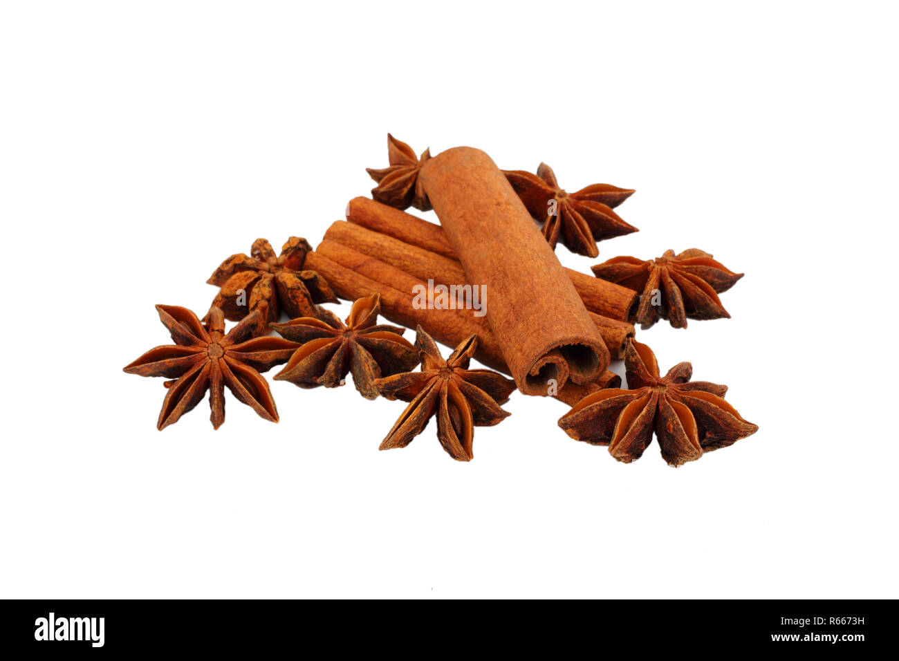Cinnamon sticks and star aniseed isolated on a white background ...
