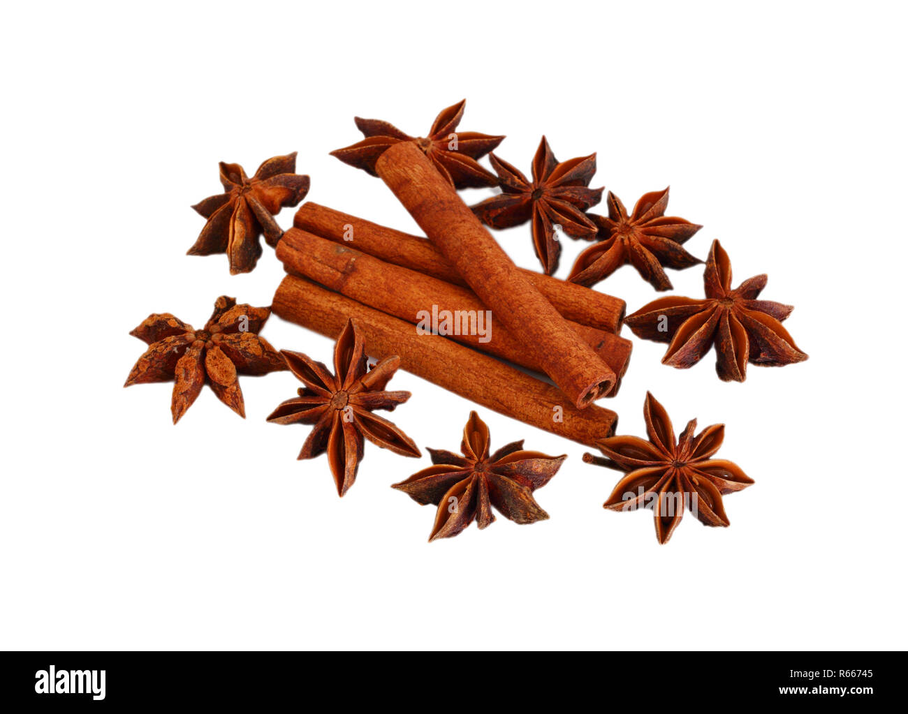 Cinnamon sticks and star aniseed isolated on a white background ...