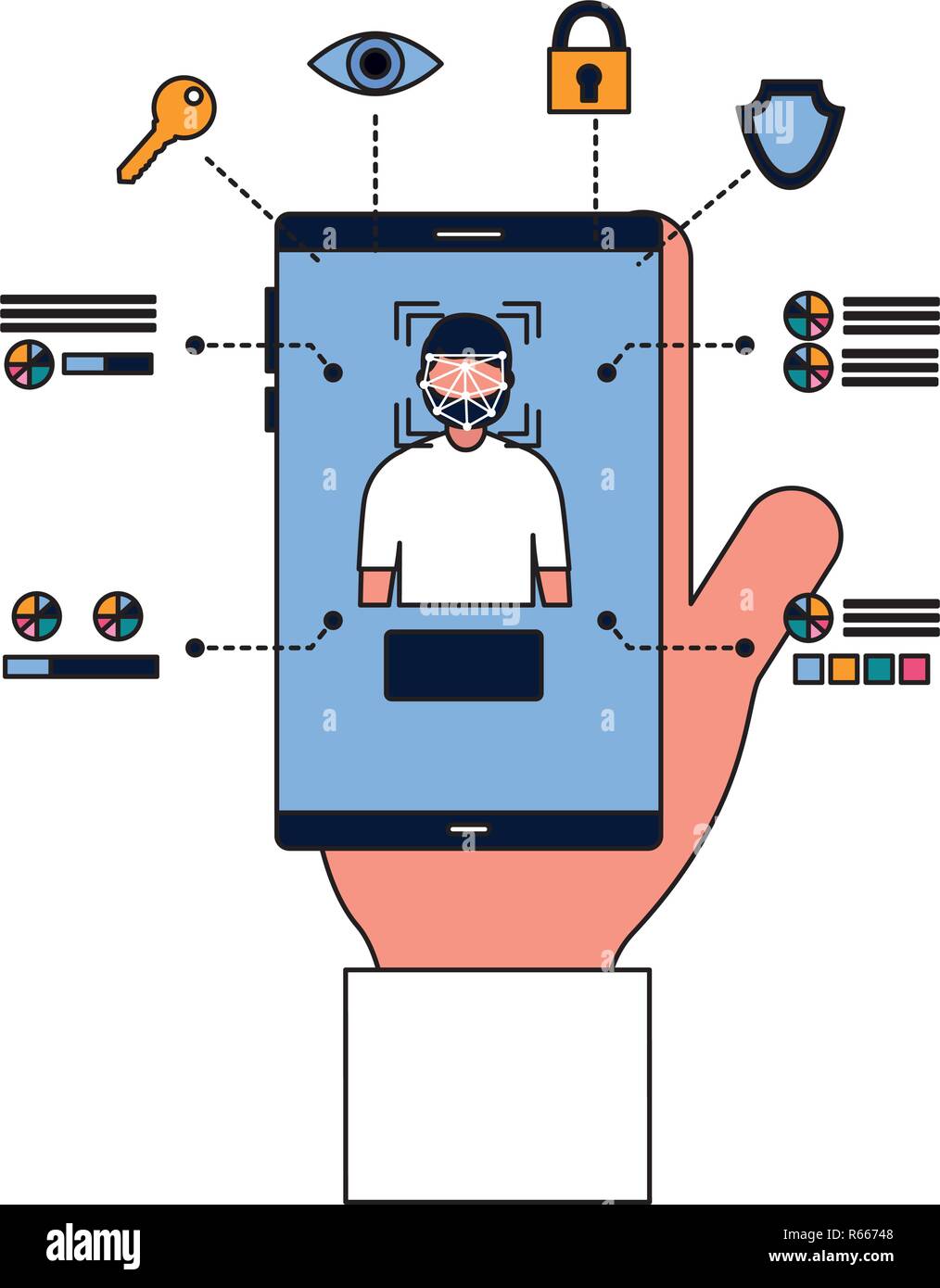 man smartphone face scan access security vector illustration Stock ...