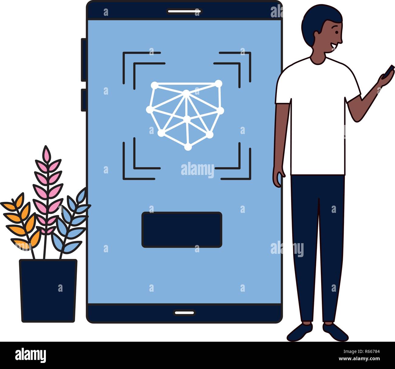 man using mobile biometric face scan vector illustration Stock Vector ...